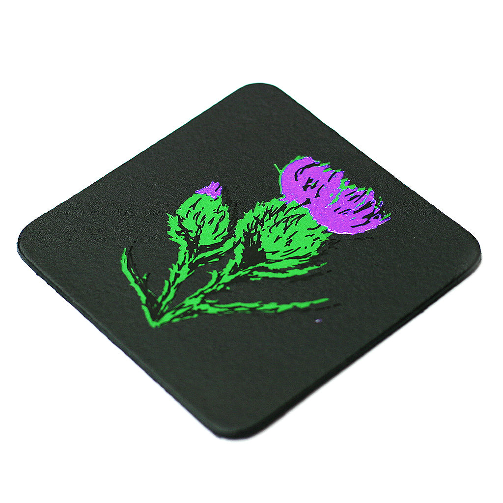BLACK THISTLE LEATHER COASTER | Clare Baird – Clare Baird